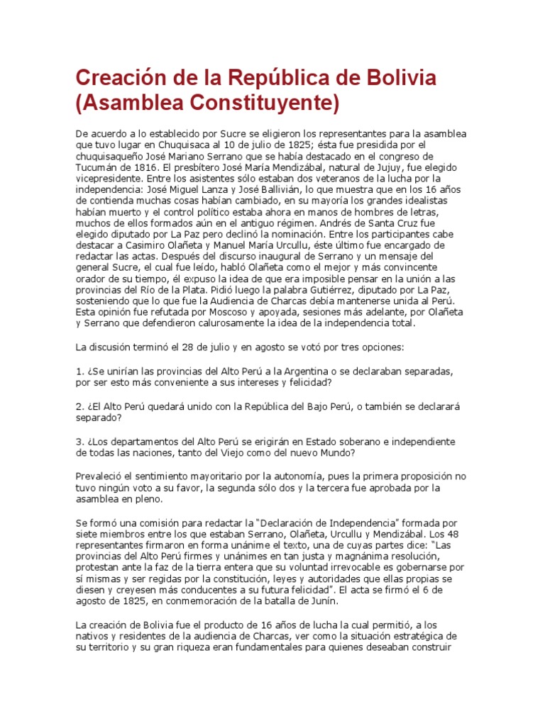 Creación de La República de Bolivia | PDF | Gobierno | Agitación