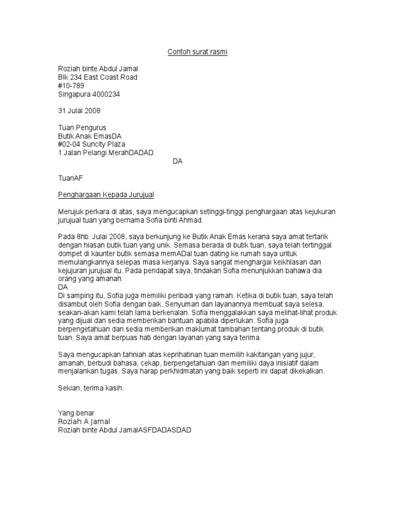 Contoh Surat Rasmi | PDF