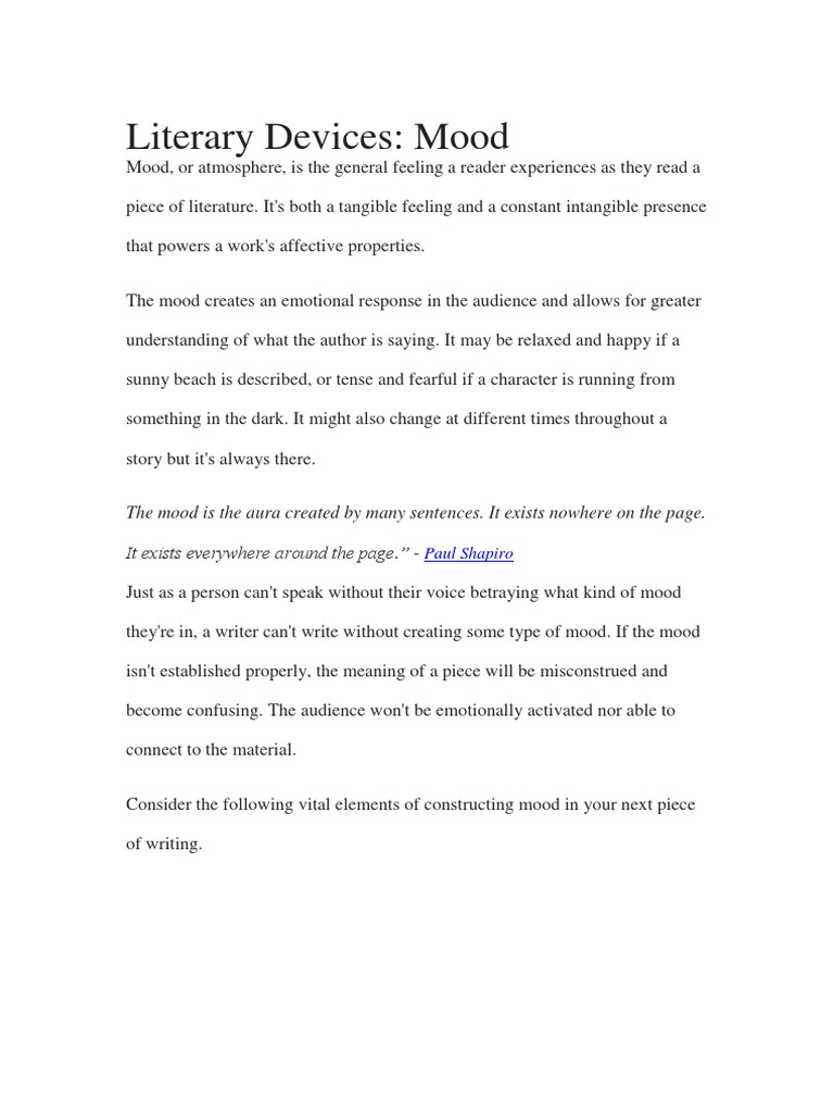 Literary Devices Mood | PDF | Mood (Psychology) | Mental Health