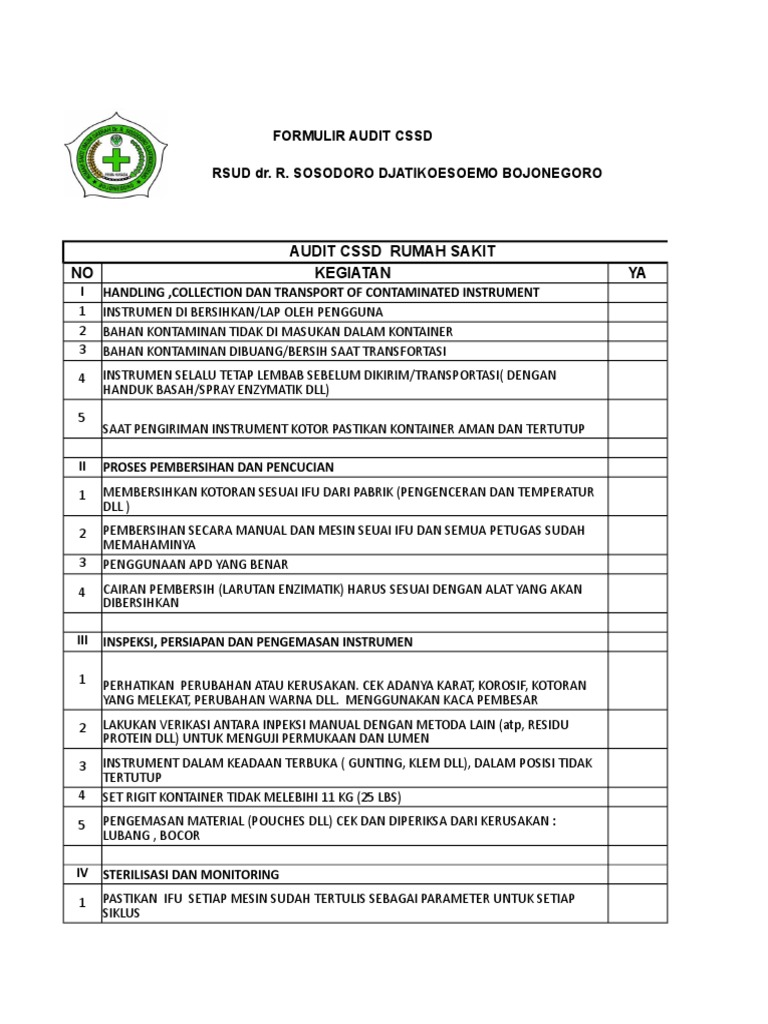 Form Audit CSSD | PDF