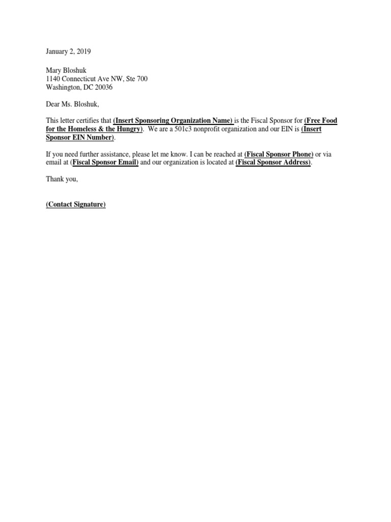 Fiscal Sponsor Letter | PDF