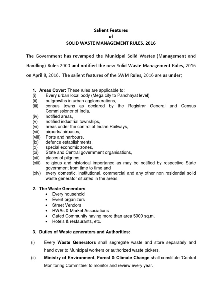 Salient Features SWM Rules | PDF | Landfill | Waste Management