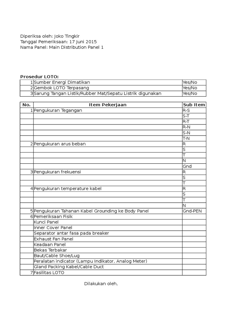 Contoh Maintenance Panel Listrik | PDF