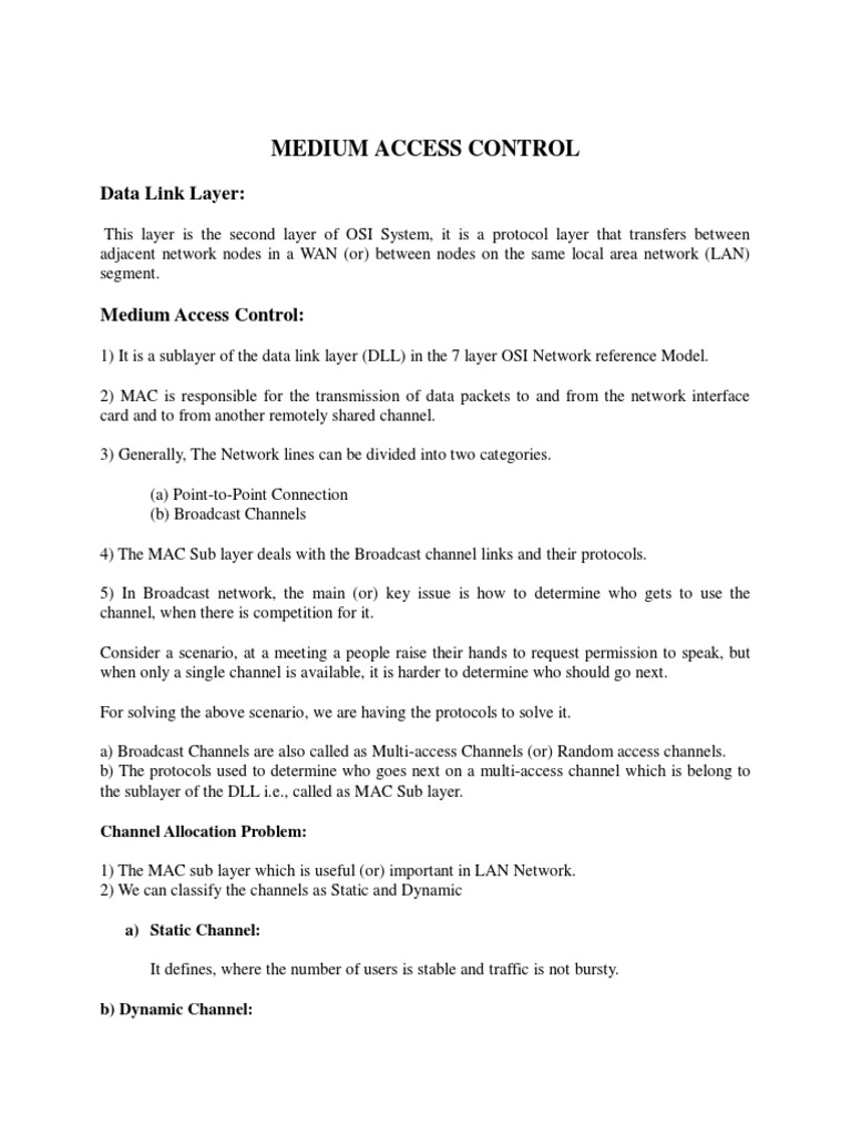 Medium Access Control | PDF | Channel Access Method | Computer Network