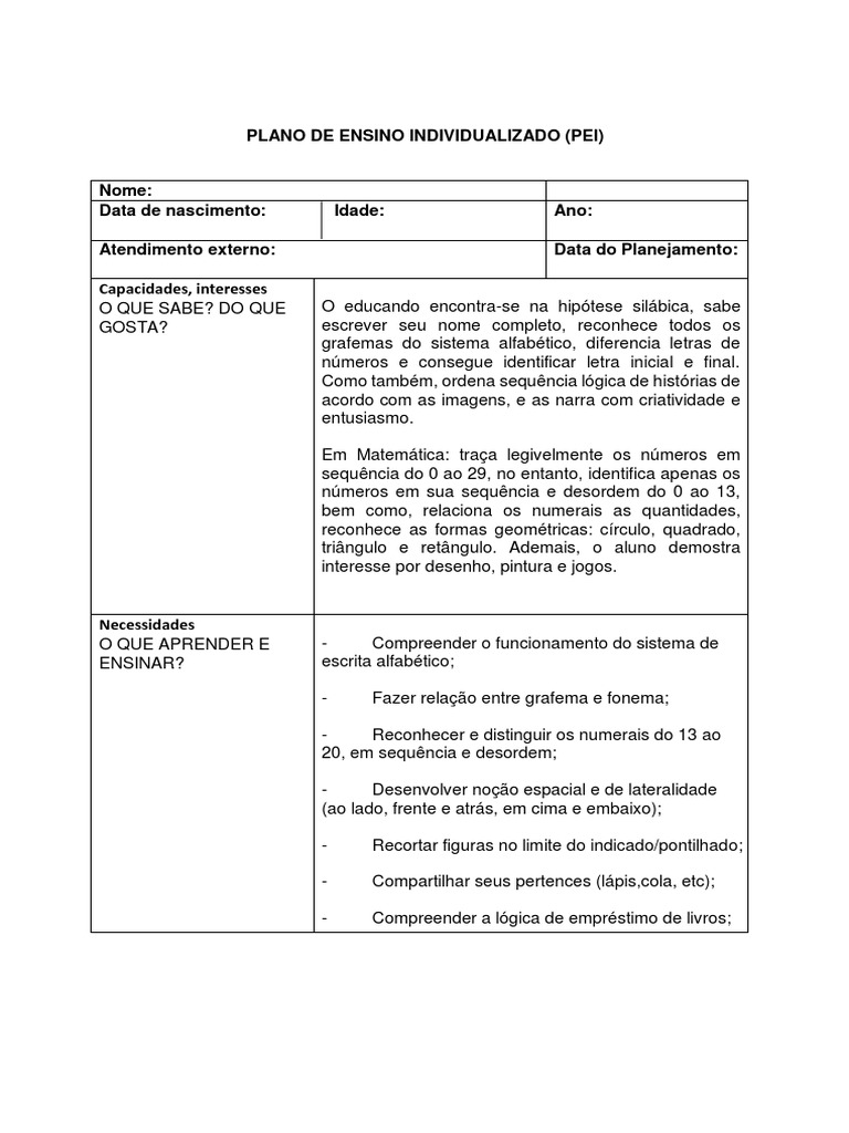 Modelo de PEI PDI PDF | PDF | Alfabetização | Imagem