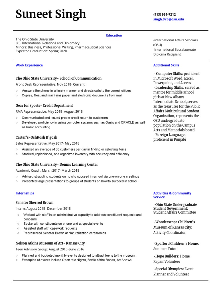 English 4150 Resume Suneet Singh | PDF | Ohio State University | Learning