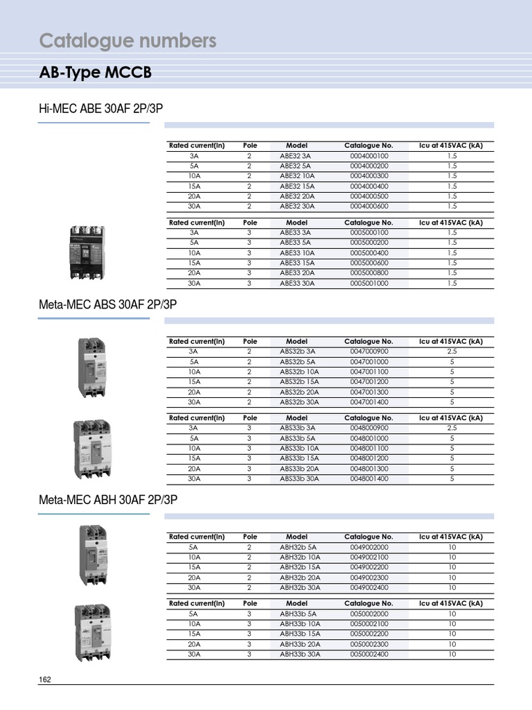 MCCB Catalogue Numbers List | PDF
