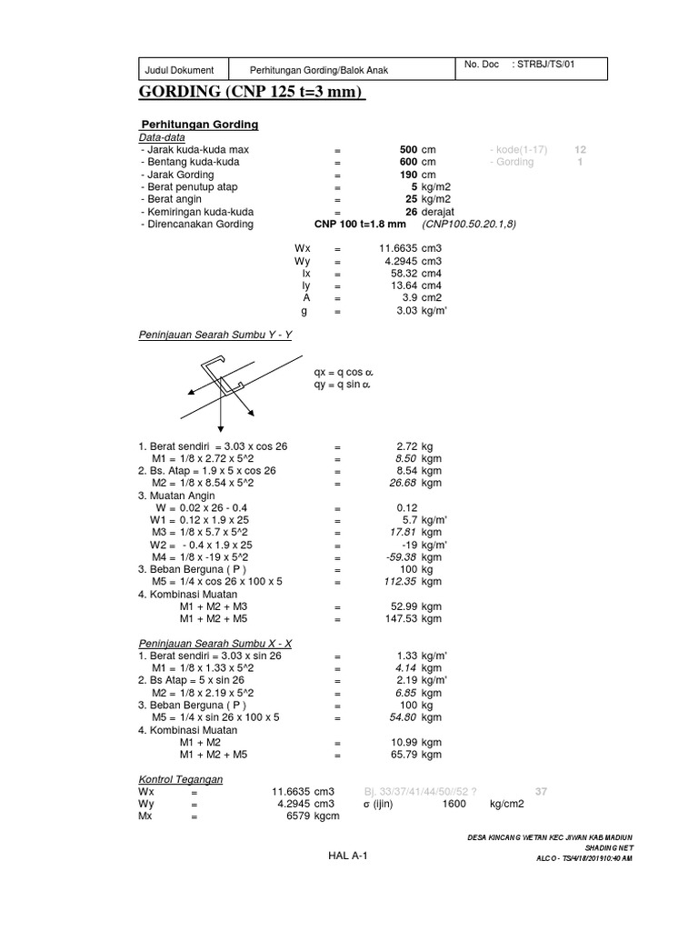 Perhitungan Gording CNP 125 dan Trestang | PDF