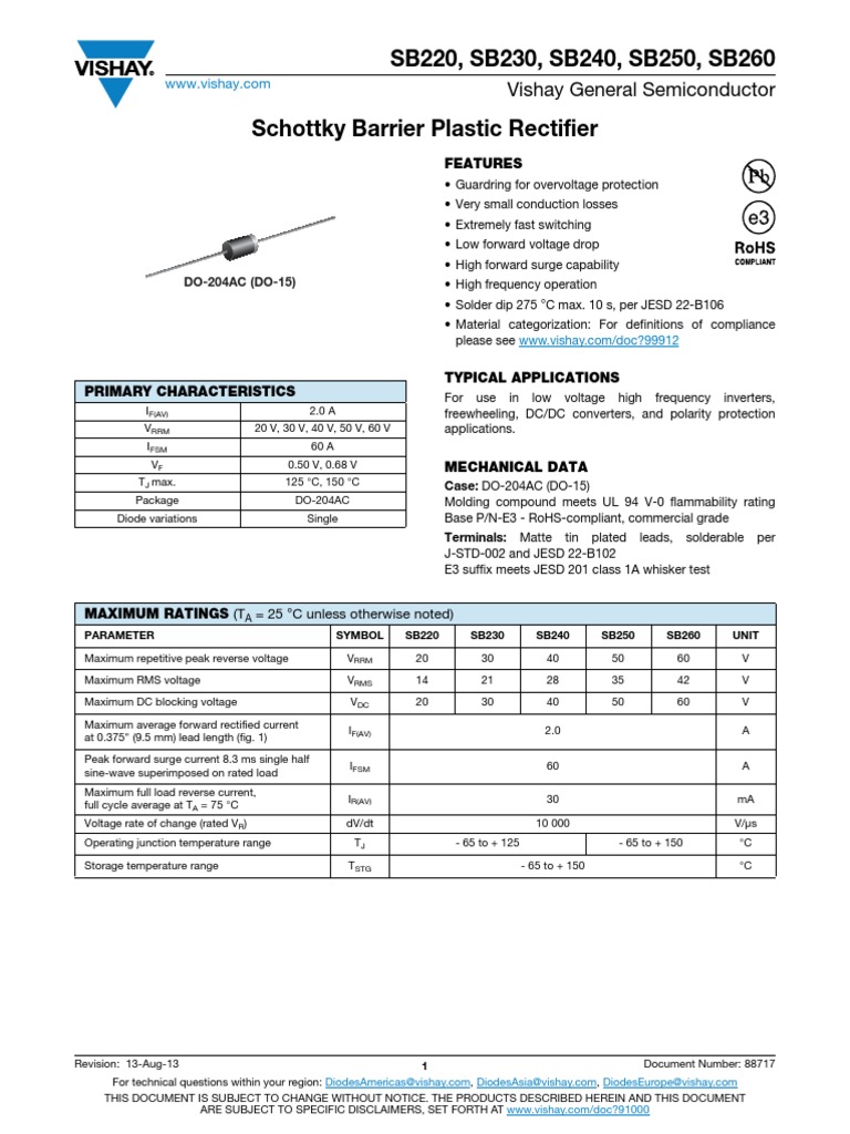SB220, SB230, SB240, SB250, SB260: Vishay General Semiconductor | PDF ...