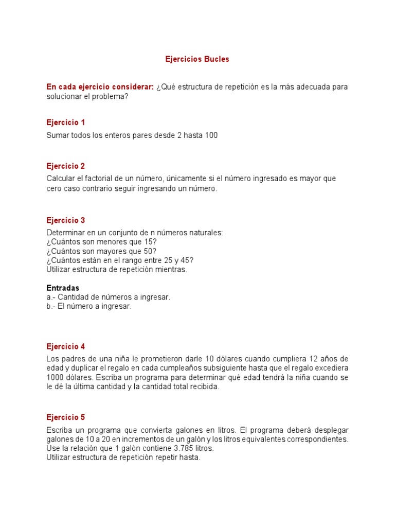 Ejercicios Bucles | PDF
