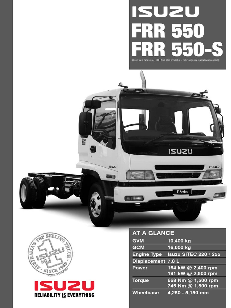 Specification Sheet for the Isuzu FRR 550 and FRR 550-S Medium and Long ...
