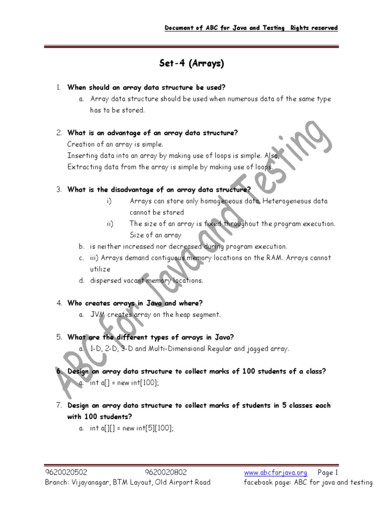 Set 4 Arrays Updated Pdf Array Data Structure Java Programming Language 8458