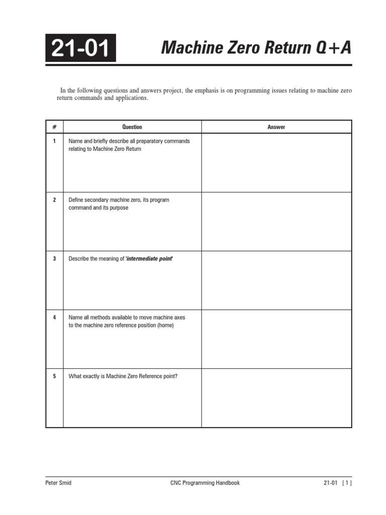 Machine Zero Return Q+A: # Answer 1 | PDF