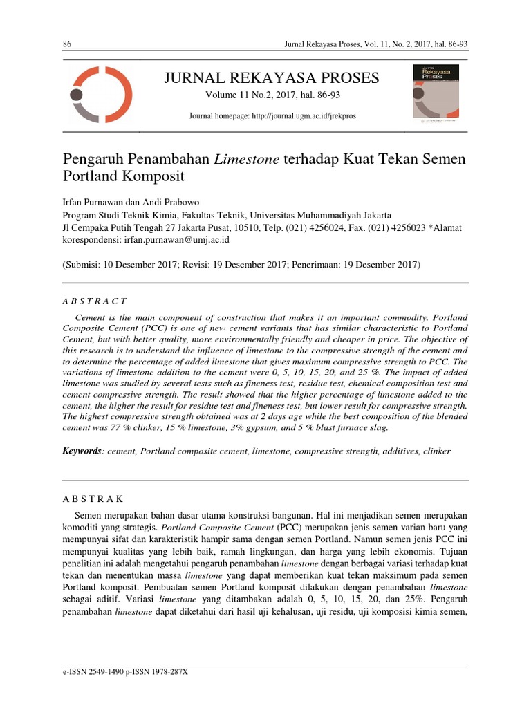86 Jurnal Rekayasa Proses, Vol. 11, No. 2, 2017, Hal. 86-93 | PDF | Cement | Procedural Knowledge