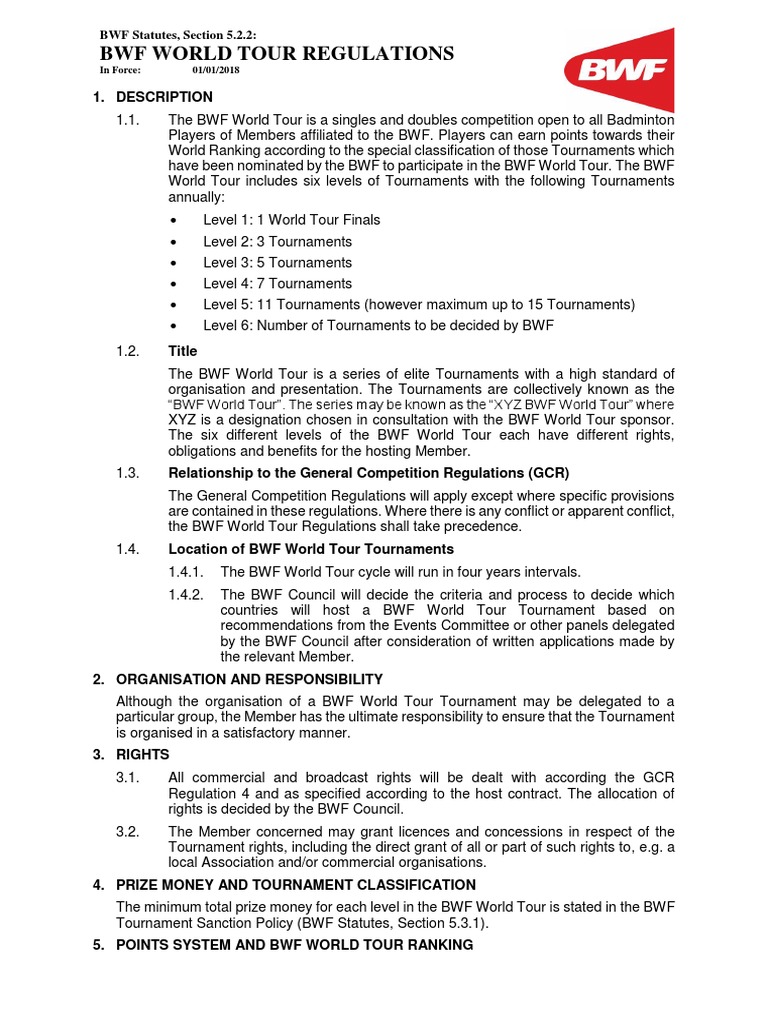 BWF World Tour Regulations | PDF | Referee | Government