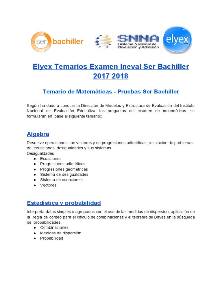 Temarios Examen Ineval Ser Bachiller PDF | PDF