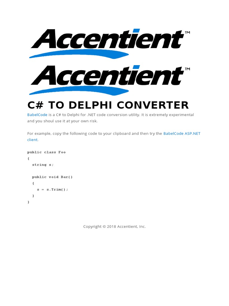 C# To Delphi Converter - Accentient - MHT | PDF