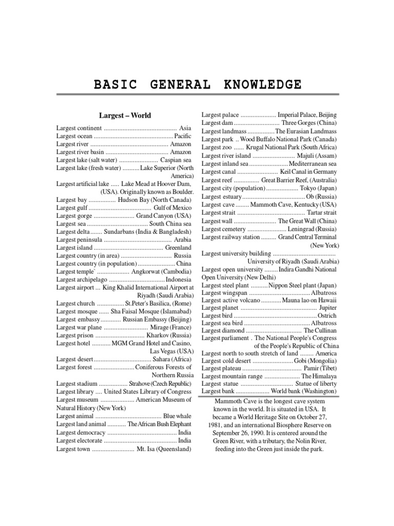 Basic Genral Knowledge PDF | PDF | Canyon | Mount Everest