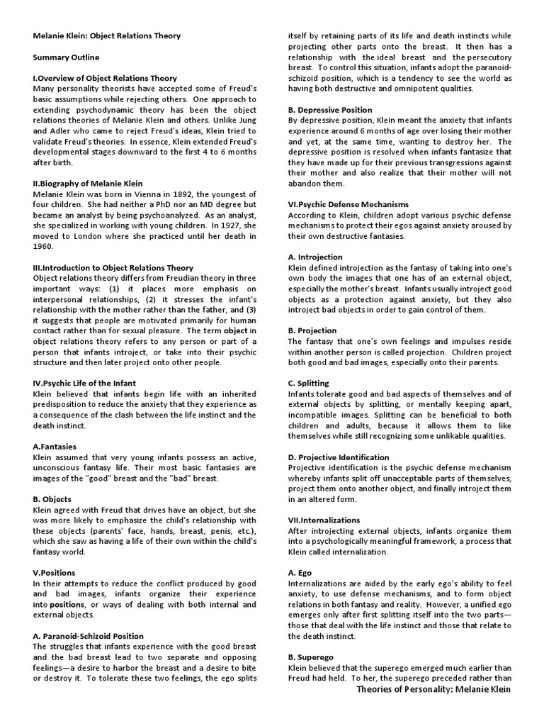 5 - Klein - Object Relations Theory | PDF | Object Relations Theory | Id