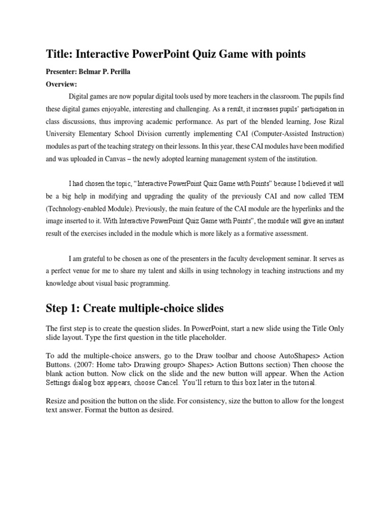 Interactive PowerPoint Quiz Game | PDF | Microsoft Power Point ...