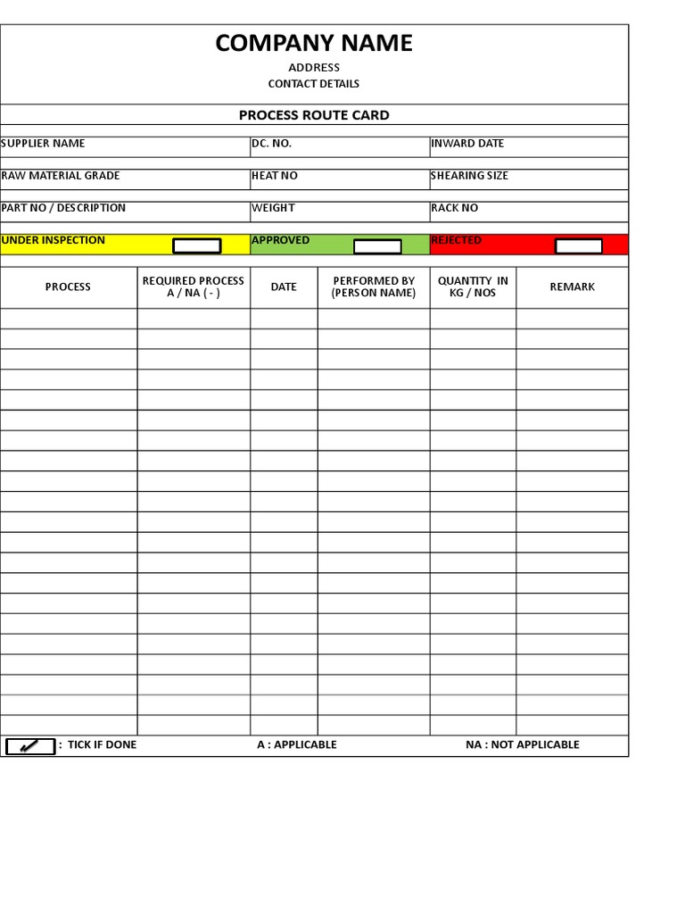 Company Name: Process Route Card | PDF