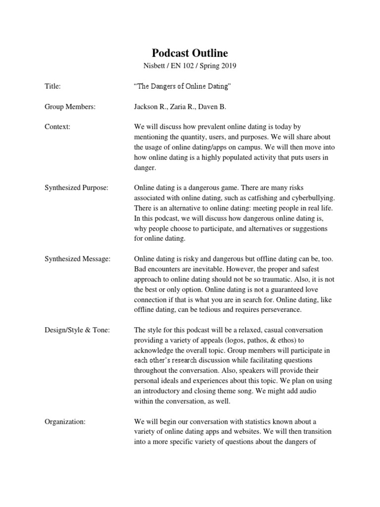 Dangers of Online Dating Podcast Outline | PDF | Online Dating Service ...