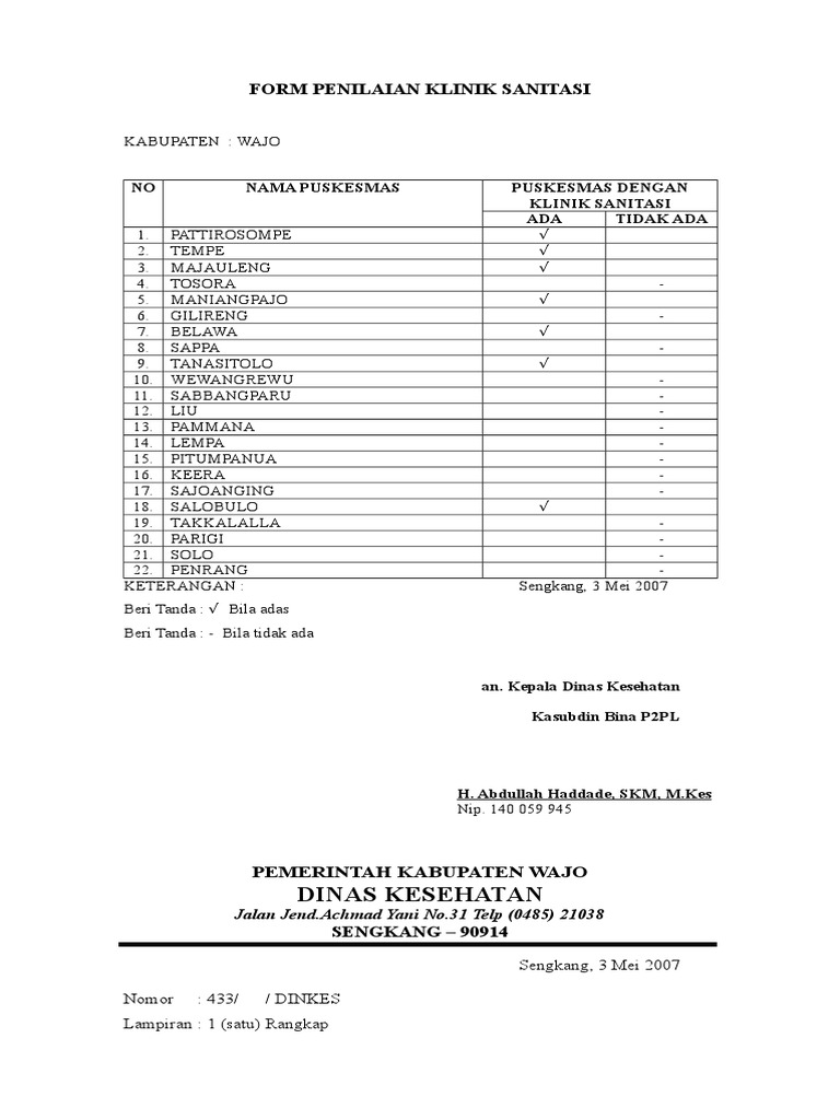 Form Penilaian Klinik Sanitasi | PDF
