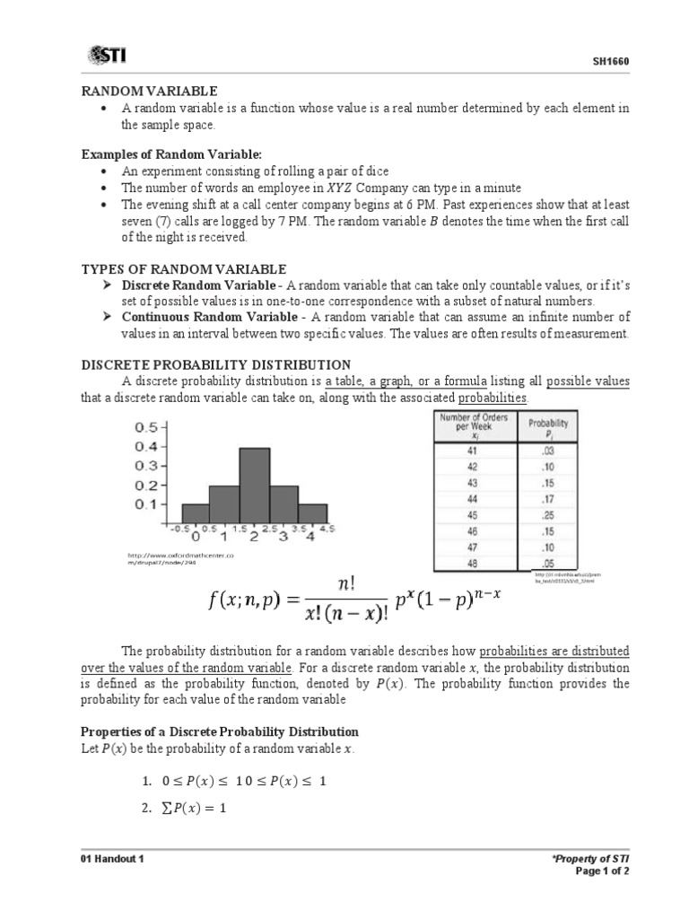 01 Handout 1 PDF | PDF | Random Variable | Probability Distribution