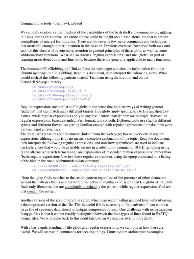 RegEx Globs Bash Awk | PDF | Regular Expression | Computer File