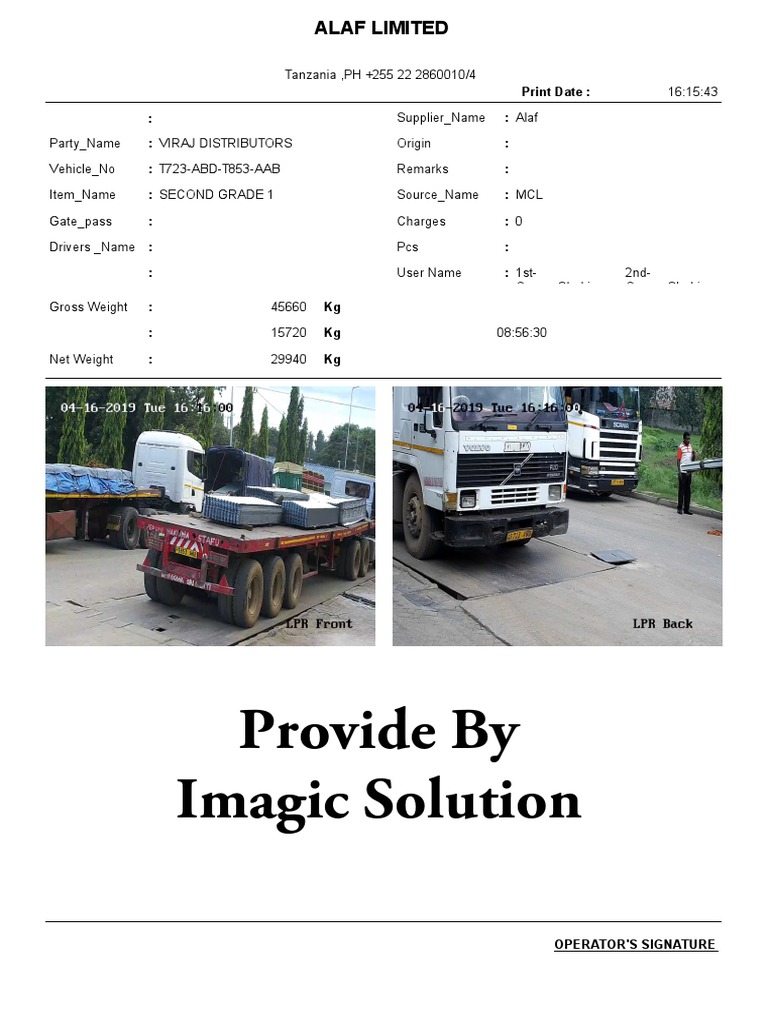 Weighbridge Ticket With Vehicle Number Plate | PDF