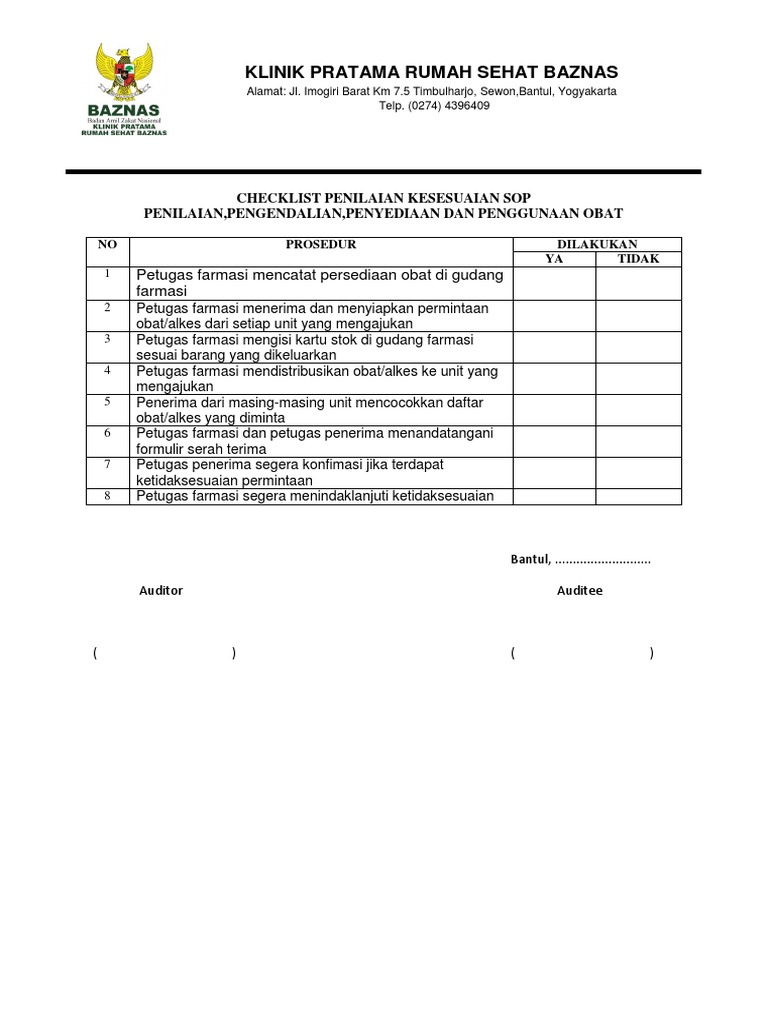 Checklist Penilaian Sop Farmasi Gds | PDF