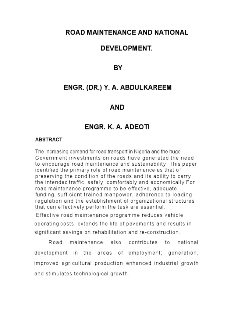 Road Maintenance for Nigeria's Growth | PDF | Road | Road Surface
