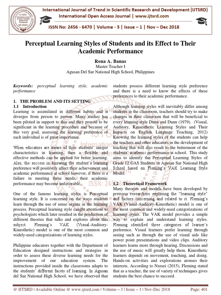 Perceptual Learning Styles of Students and Its Effect To Their Academic Performance | PDF ...