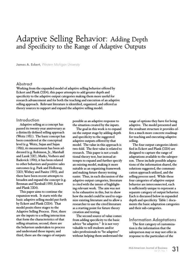 Adaptive Selling Behavior | PDF | Sales | Communication