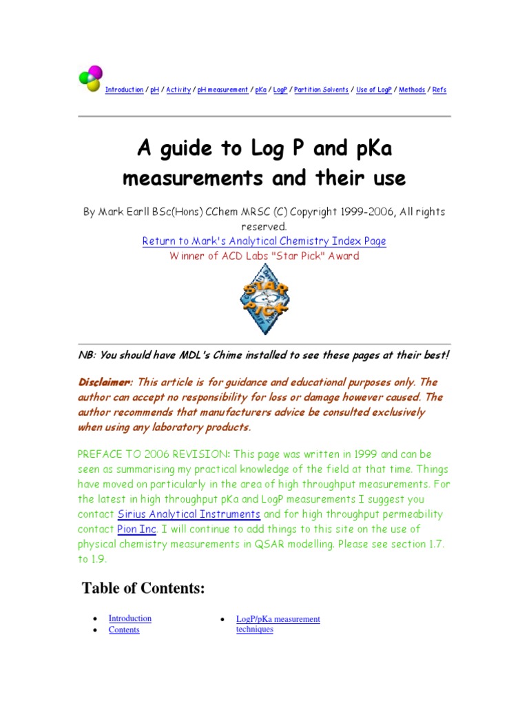 Logp and Pka Uses PDF | PDF | Acid Dissociation Constant | Ph