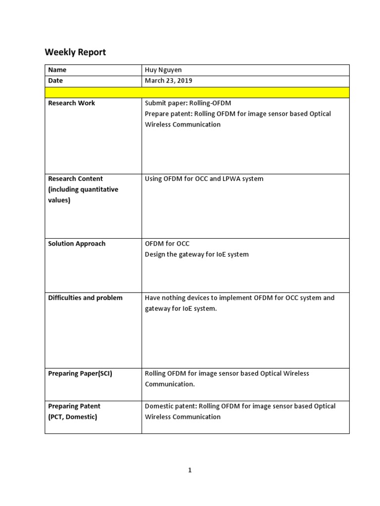 Weekly Report: Name Date Research Work | PDF