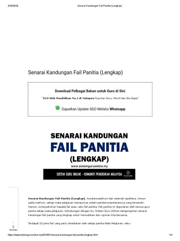 Senarai Kandungan Fail Panitia (Lengkap) | PDF