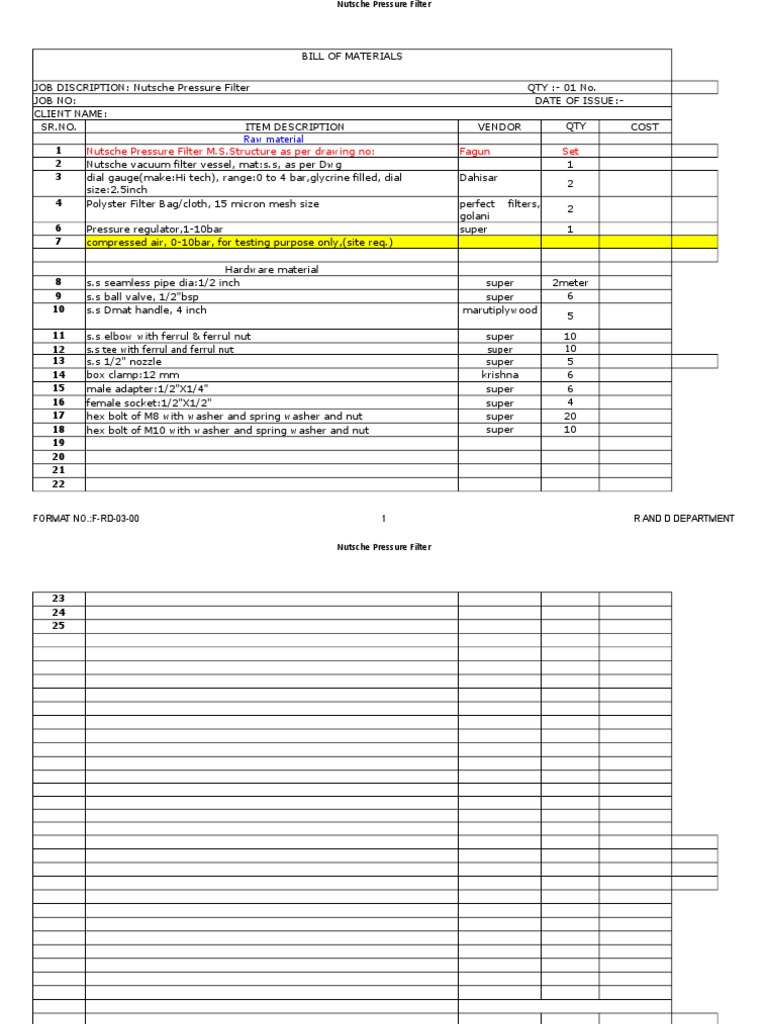Nutsche Pressure Filter M.S.Structure As Per Drawing No: Fagun Set ...