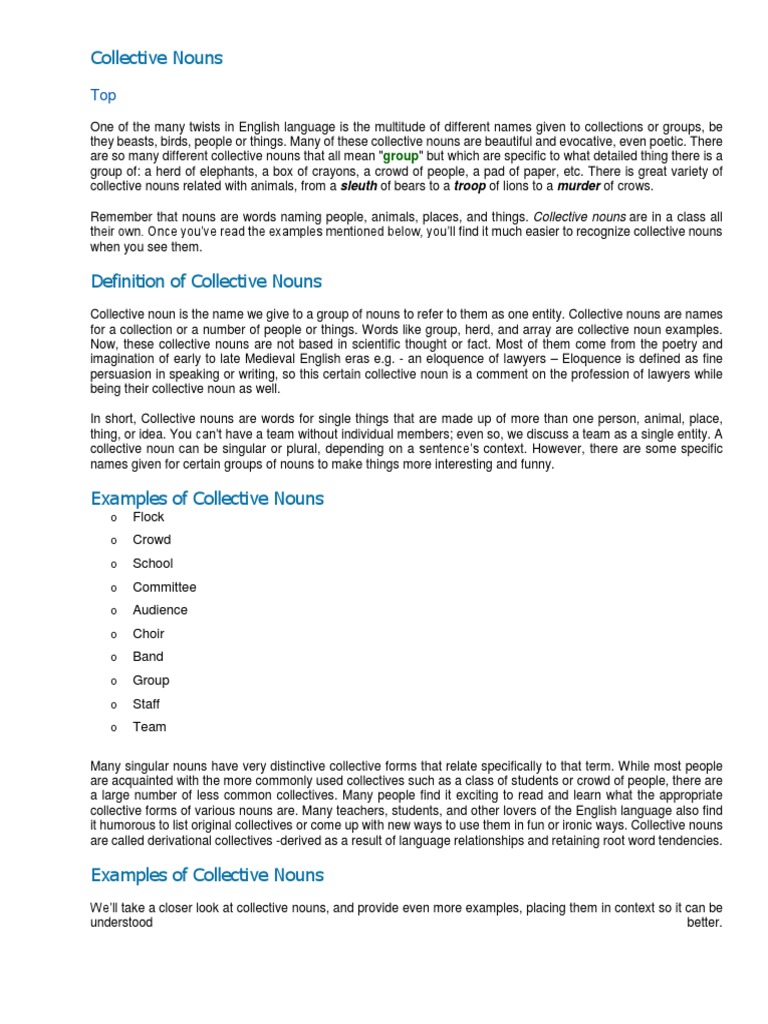 Collective Nouns | PDF | Grammatical Number | Noun