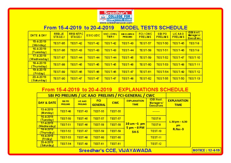 Model Test Schedule April 2019 | PDF