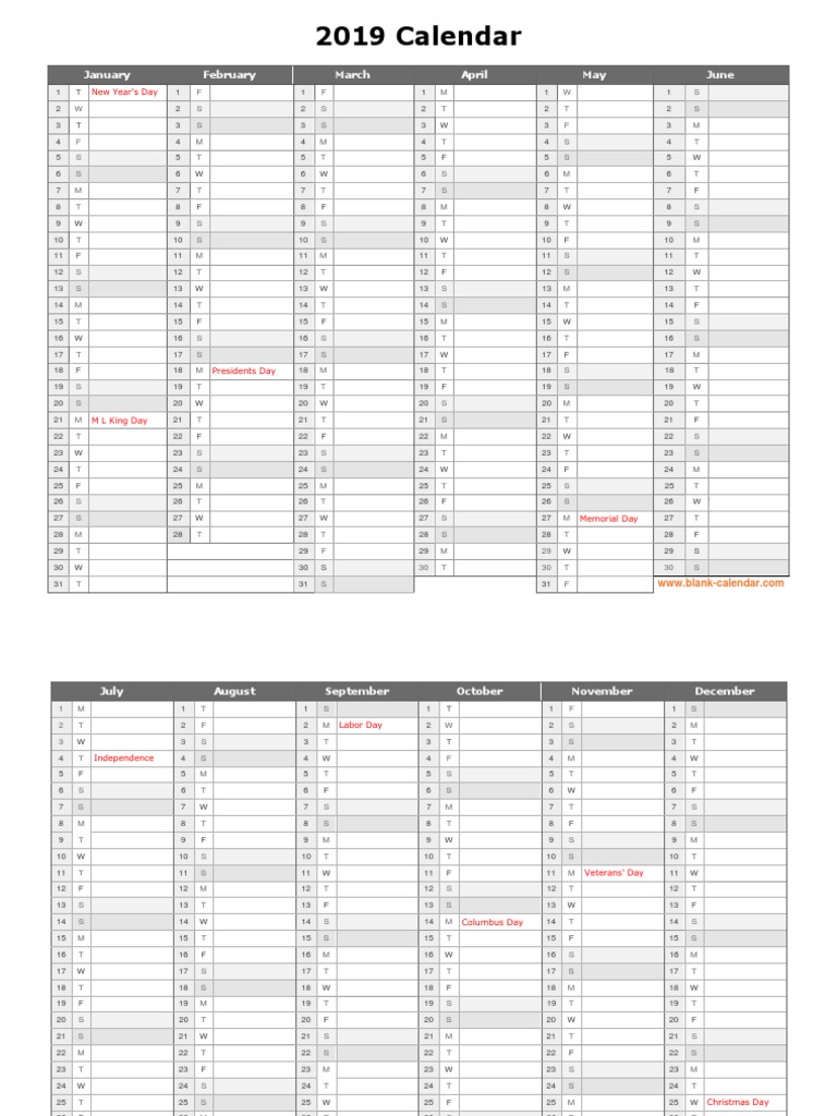 2019 Monthly Calendar Overview | PDF | Public Holiday | Observances