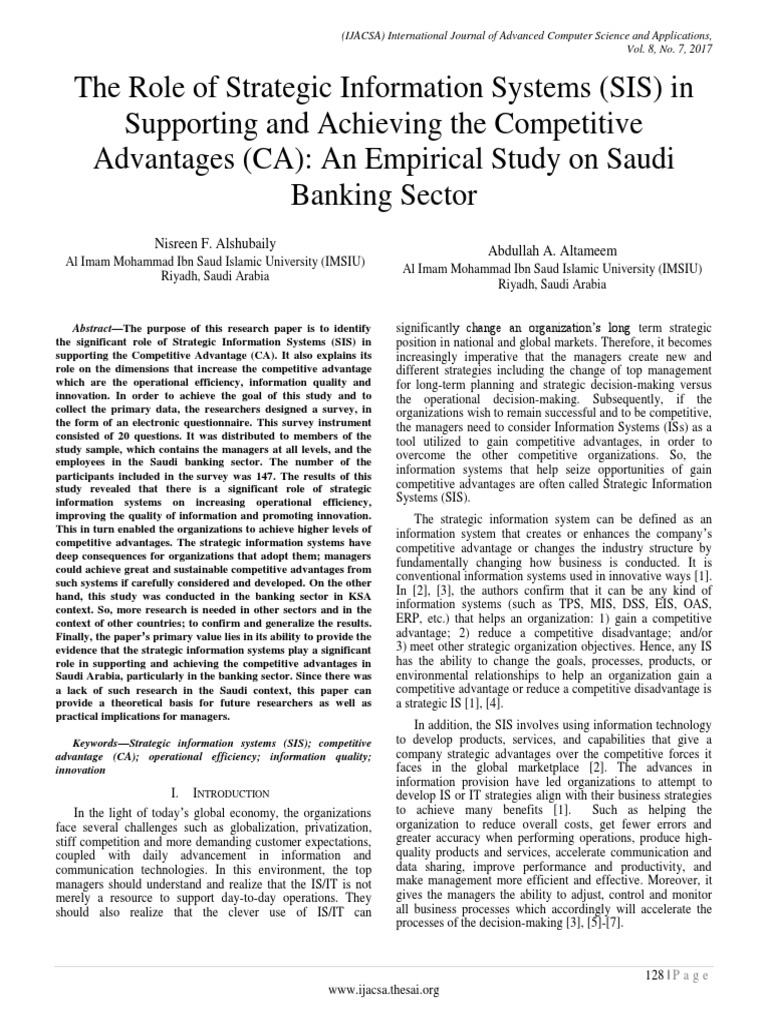 Paper 18-The Role of Strategic Information Systems | PDF | Strategic ...