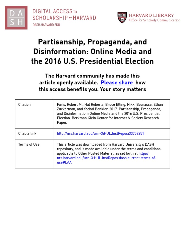 Partisan, Propaganda, and Disinformation: Online Media and The 2016 U.S ...