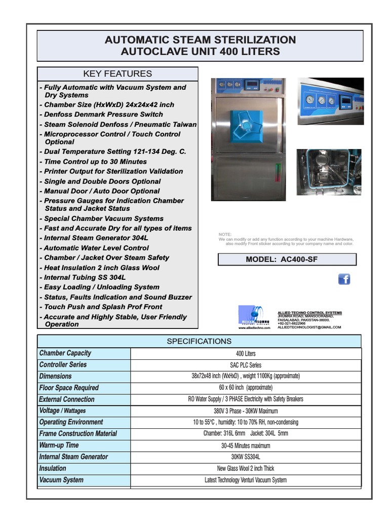 Automatic Steam Sterilization Autoclave Unit 400 Liters | PDF | Steam ...