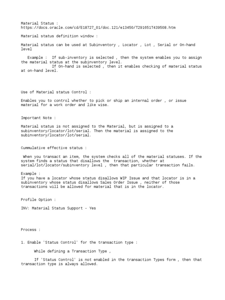 Material Status in Inventory | PDF