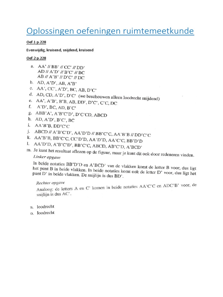 Oplossingen Oefeningen Ruimtemeetkunde (HFST 5) | PDF