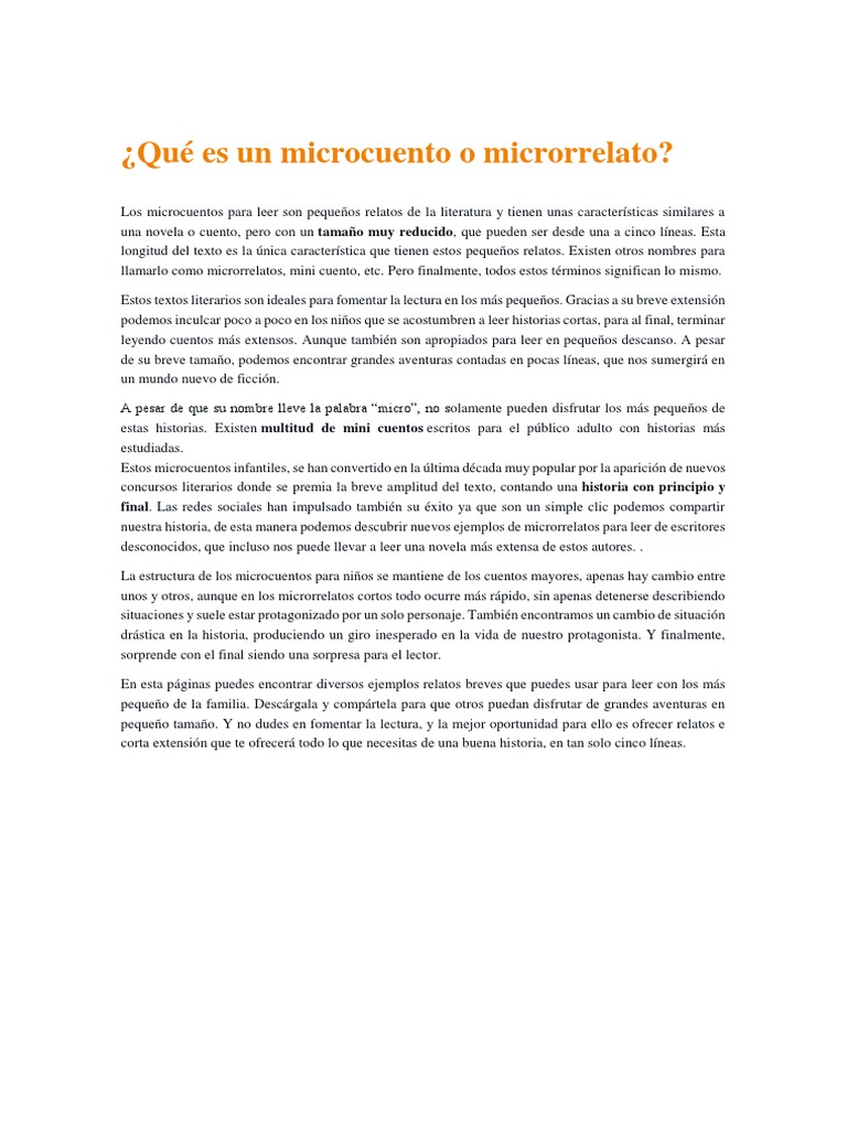 Qué Es Un Microcuento o Microrrelato | PDF | Cuentos | Novelas