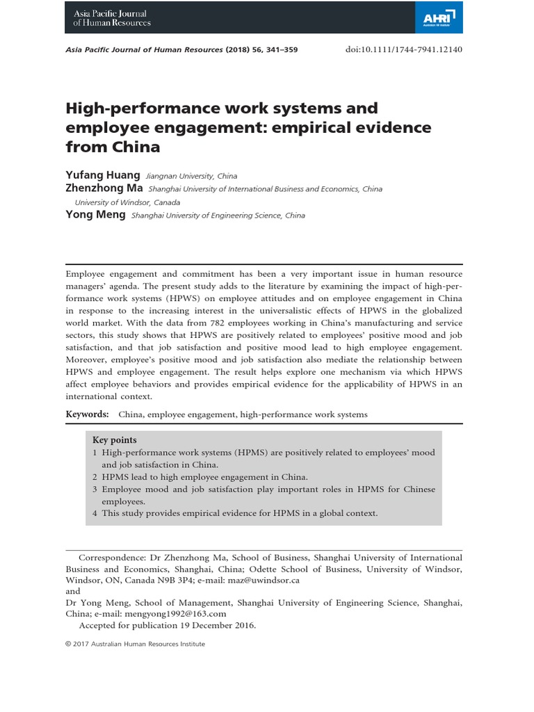 High-Performance Work Systems and Employee Engagement: Empirical ...