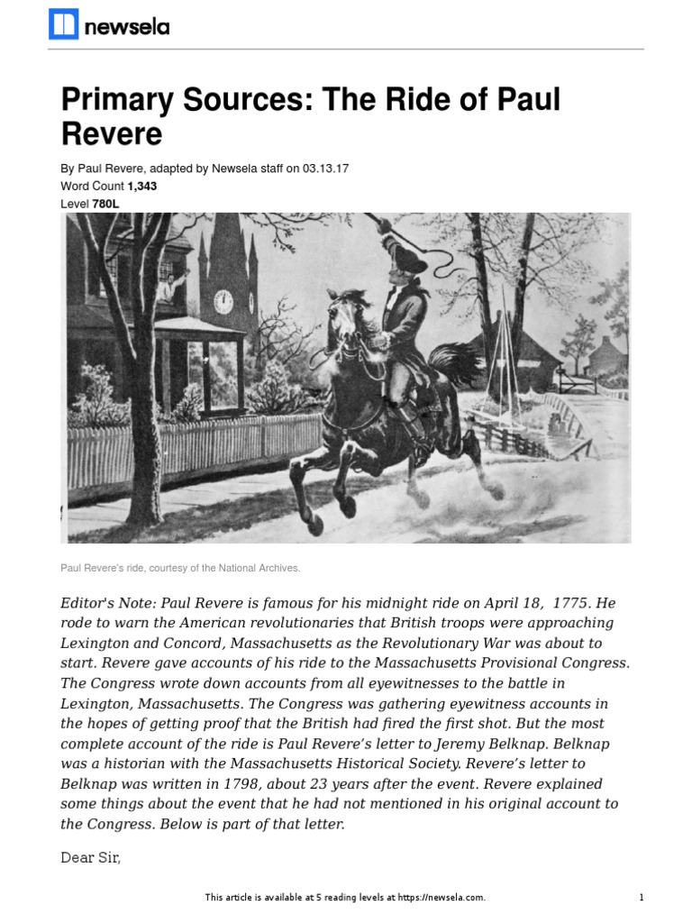 Primary-Source-Paul-Revere-Ride-27834-Article Only | PDF | Violence ...