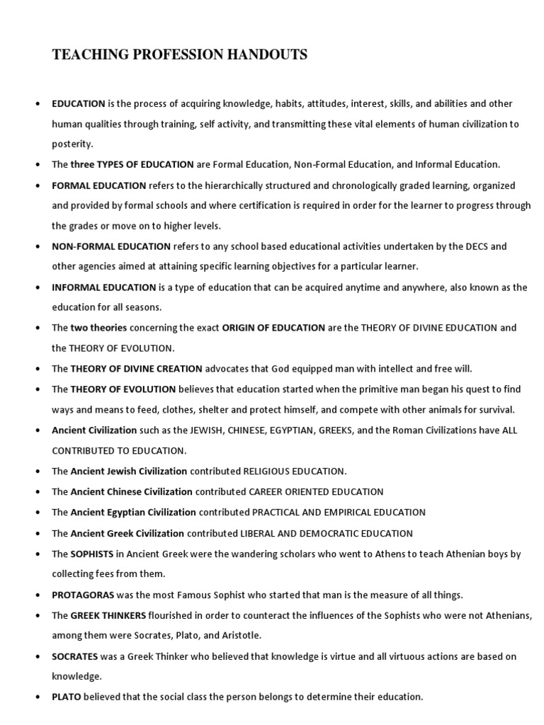 Teaching Profession Handouts | PDF | State School | Teachers